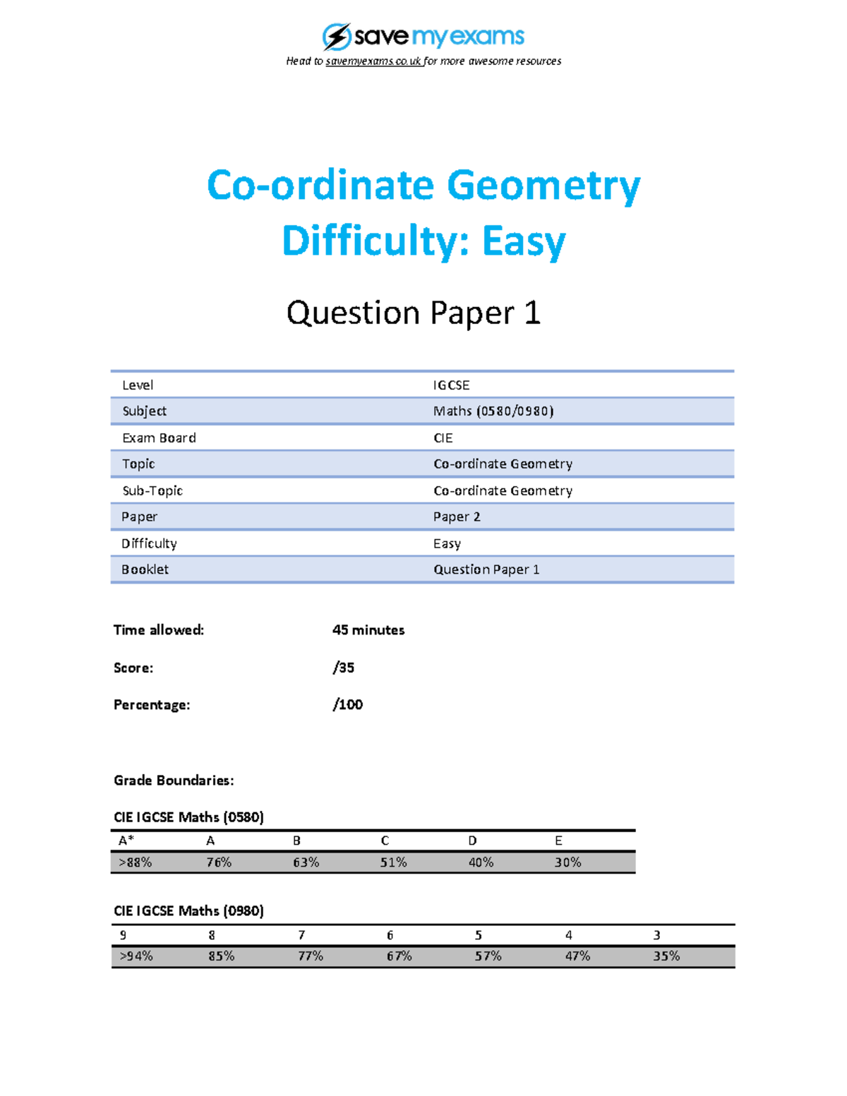 Coordinate Geometry FILE 1 - Head to savemyexams.co for more awesome ...