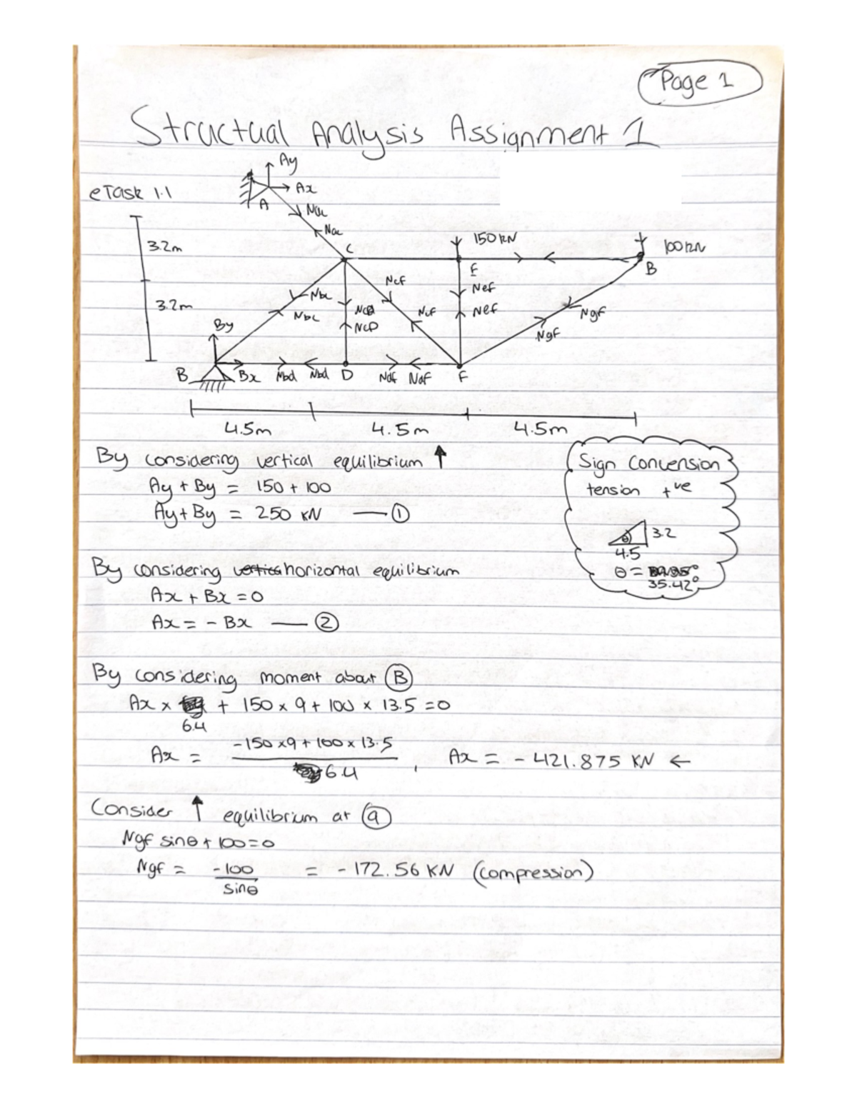 Structural Analysis - eTask 1 - Page 1 Stractual Analysis Assignment 1 Ay e Task 1 Ax A Na Nac ...