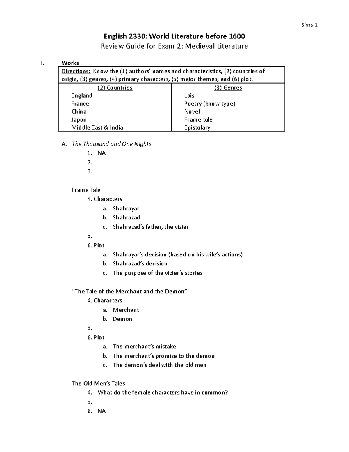 World literature unit 2 tale of Genji.. song of lasting... etc - Sims 1 ...