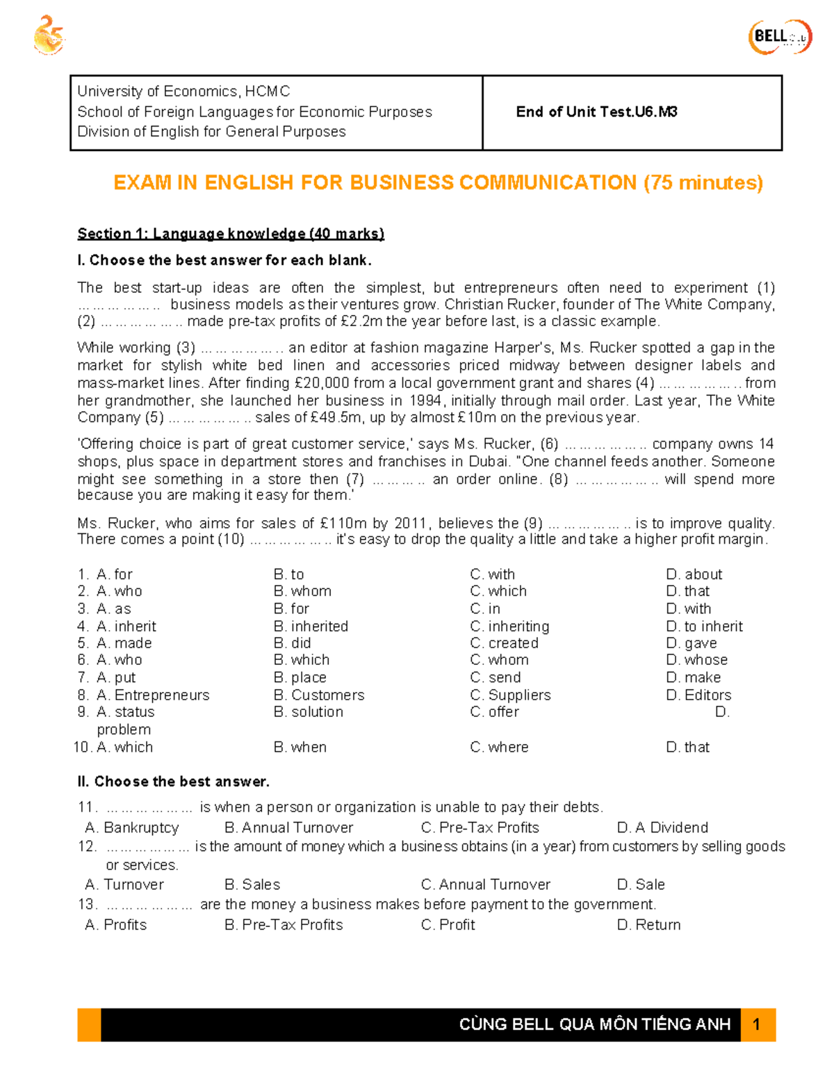 Unit 6 with full key - Unit 6 with full key - EXAM IN ENGLISH FOR ...