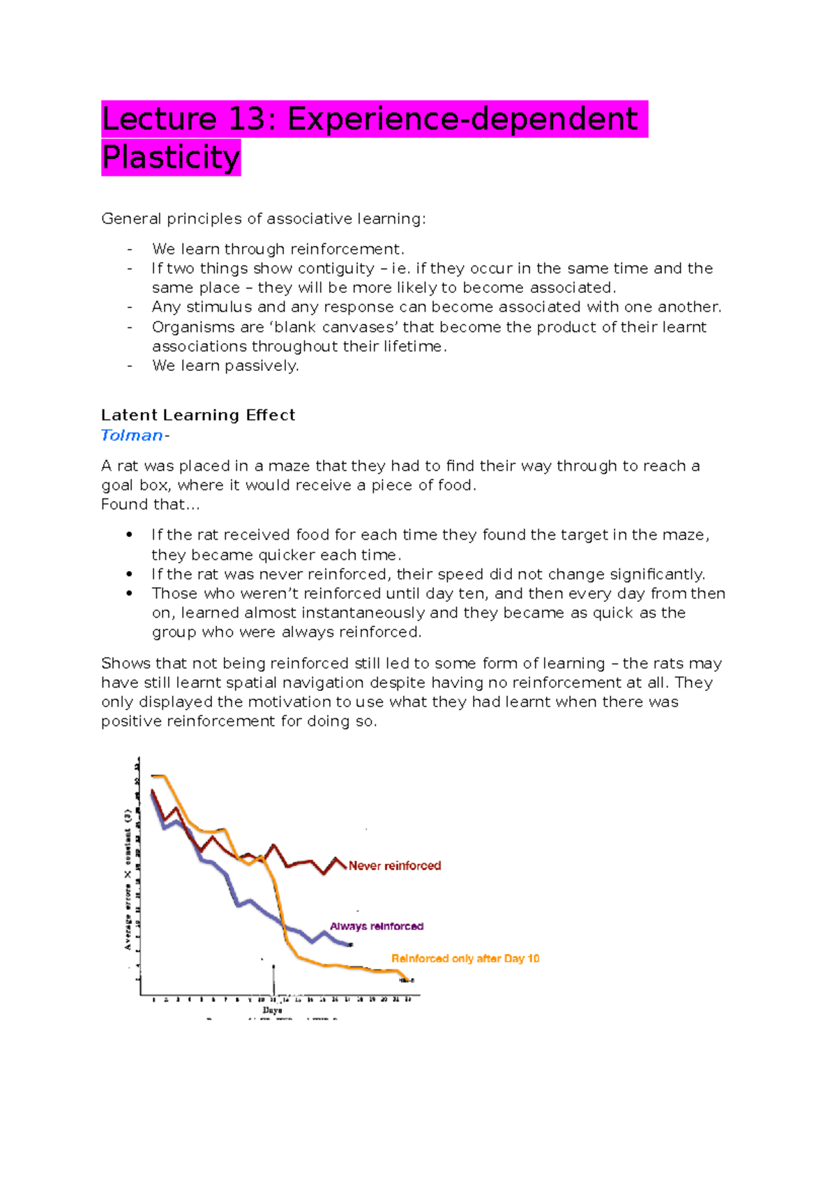 Lecture 13- Experience-dependent Plasticity - Lecture 13: Experience ...