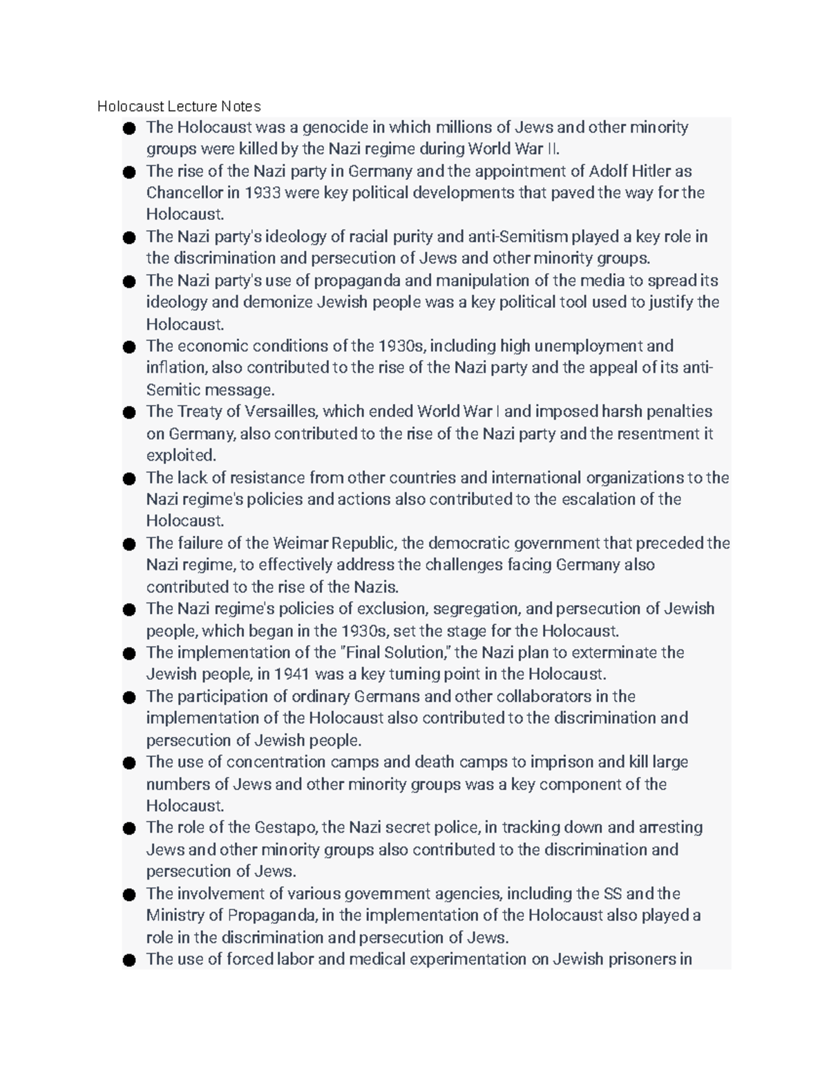 Holocaust Lecture Notes Day 12 - Holocaust Lecture Notes The Holocaust ...