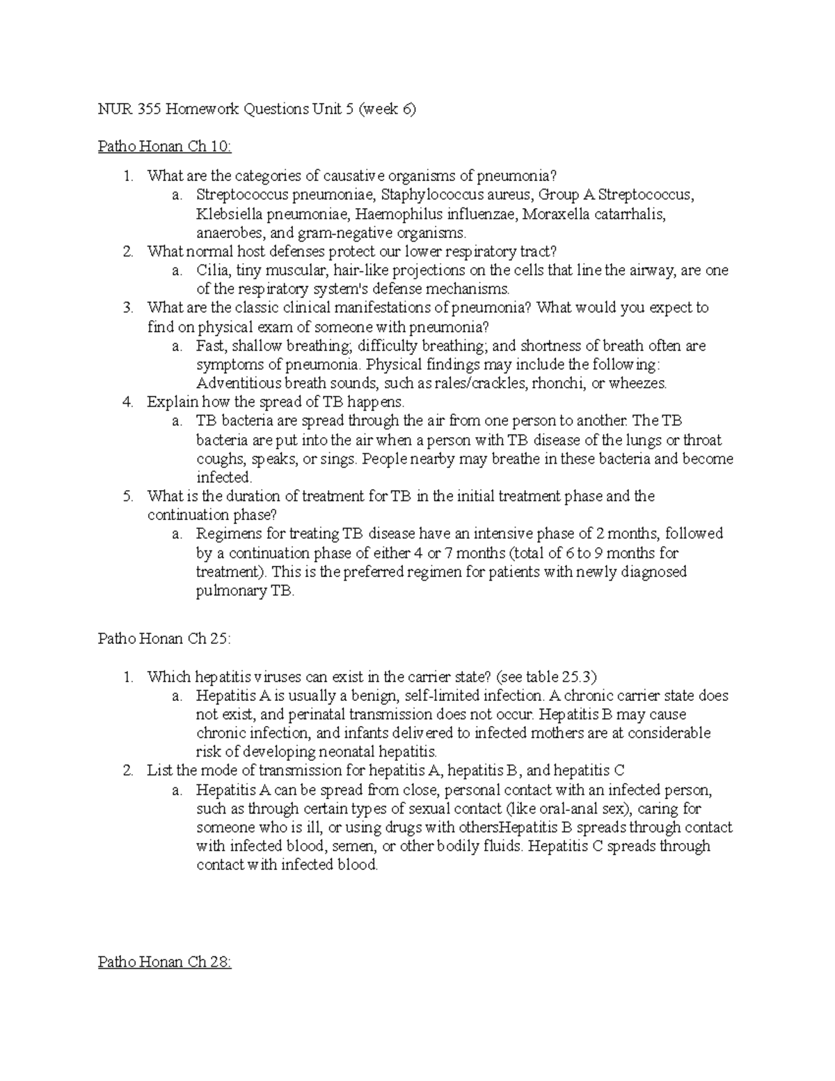 Unit 5 Homework Questions and Answers! - NURS 300 - Studocu