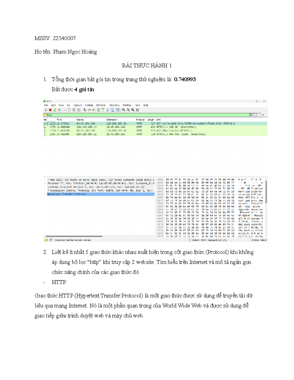 2254007-Pham Ngoc Hoang - Lab01 - MSSV: 22540007 Họ tên: Phạm Ngọc Hoàng BÀI THỰC HÀNH 1 Tổng ...