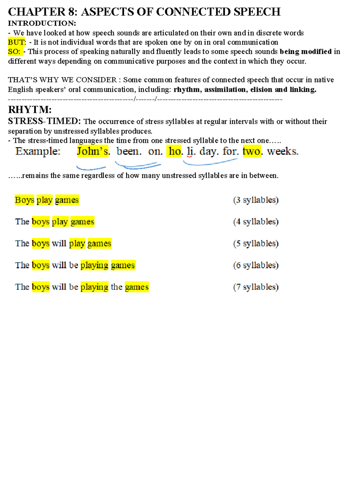Chapter-8 - ghbhmn - CHAPTER 8: ASPECTS OF CONNECTED SPEECH INTRODUCTION: - We have looked at ...