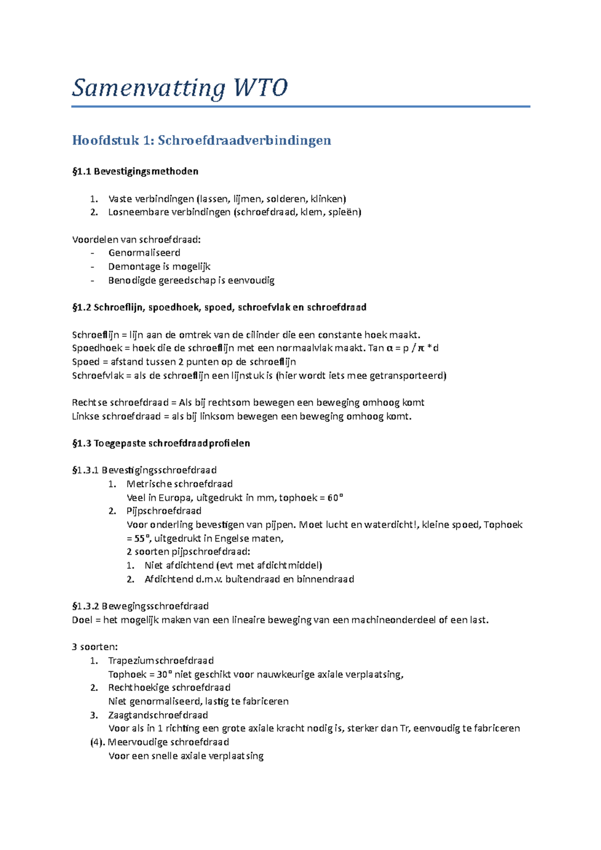 Samenvatting WTO - Vaste verbindingen (lassen, lijmen, solderen ...