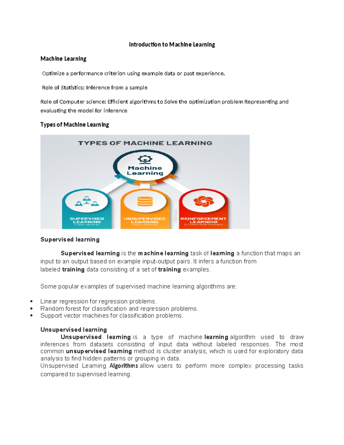 ML-CH 1-notes - Introduction to Machine Learning Machine Learning ...