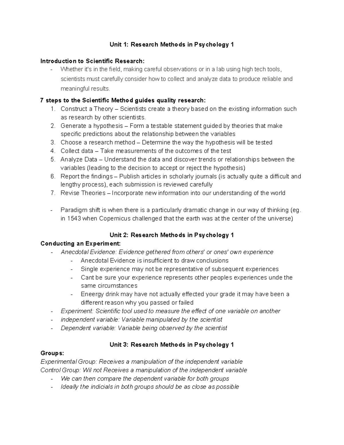 Psych 1X03 – Research Methods 1 - Unit 1: Research Methods in ...