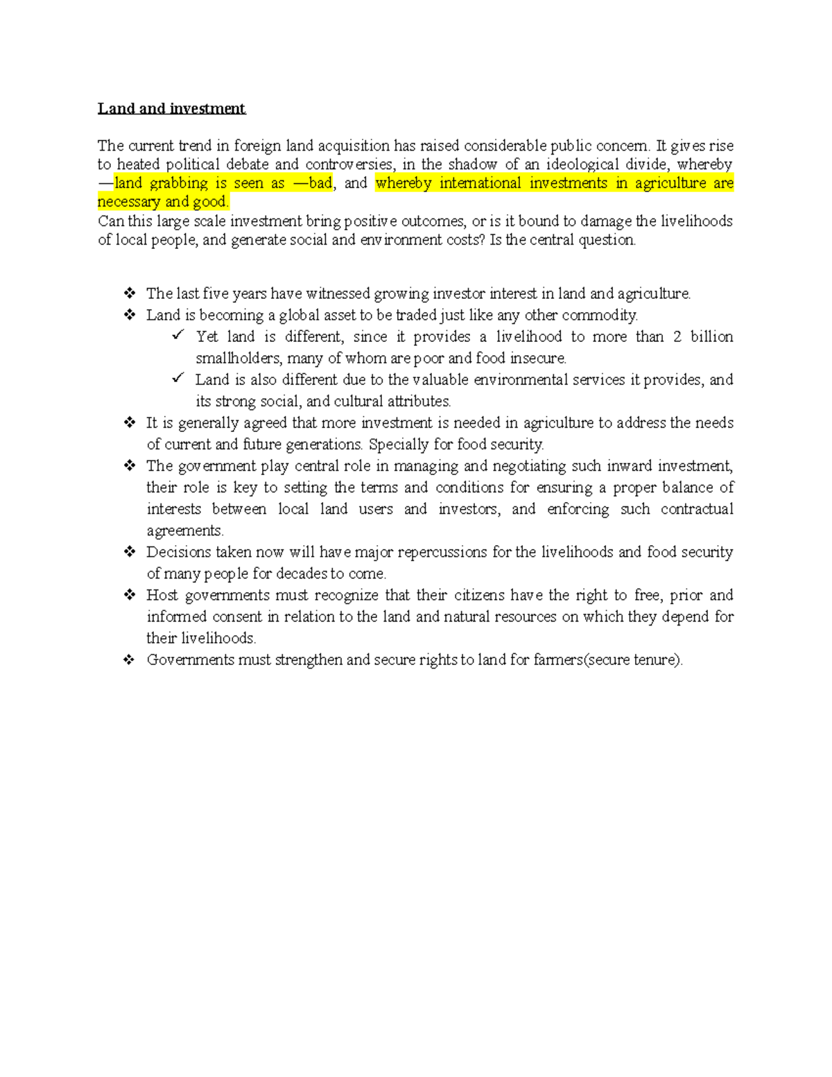 Land and invstmet short note - Land and investment The current trend in ...