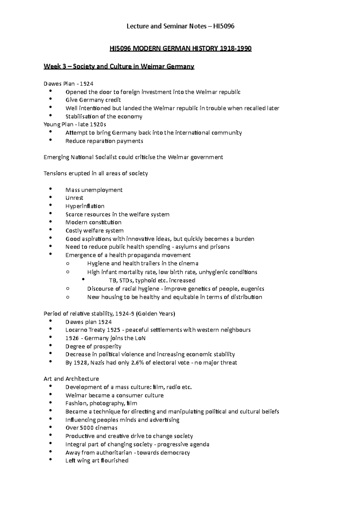 HI5096 Modern German History 1918 - Lecture and Seminar Notes – HI5096 ...
