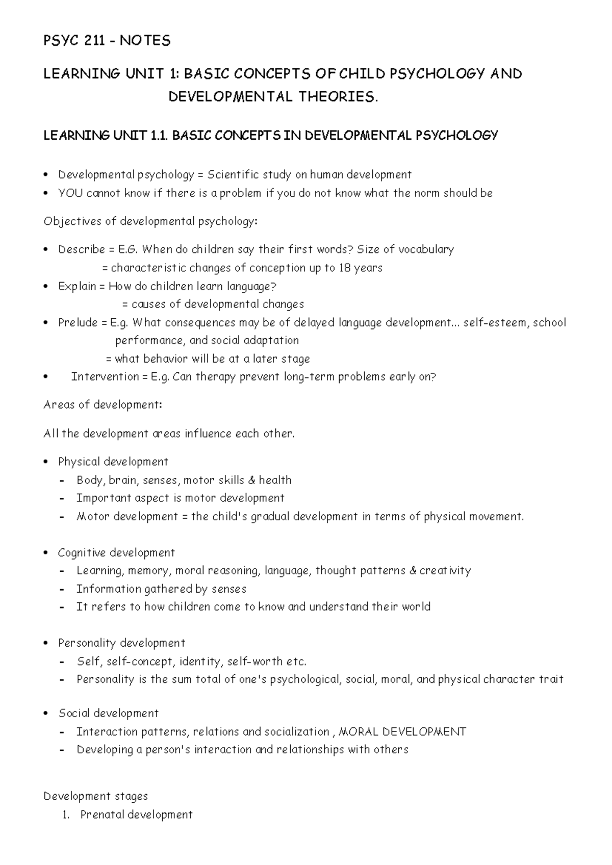 Develop Psych - PSYC 211 - NOTES LEARNING UNIT 1: BASIC CONCEPTS OF ...