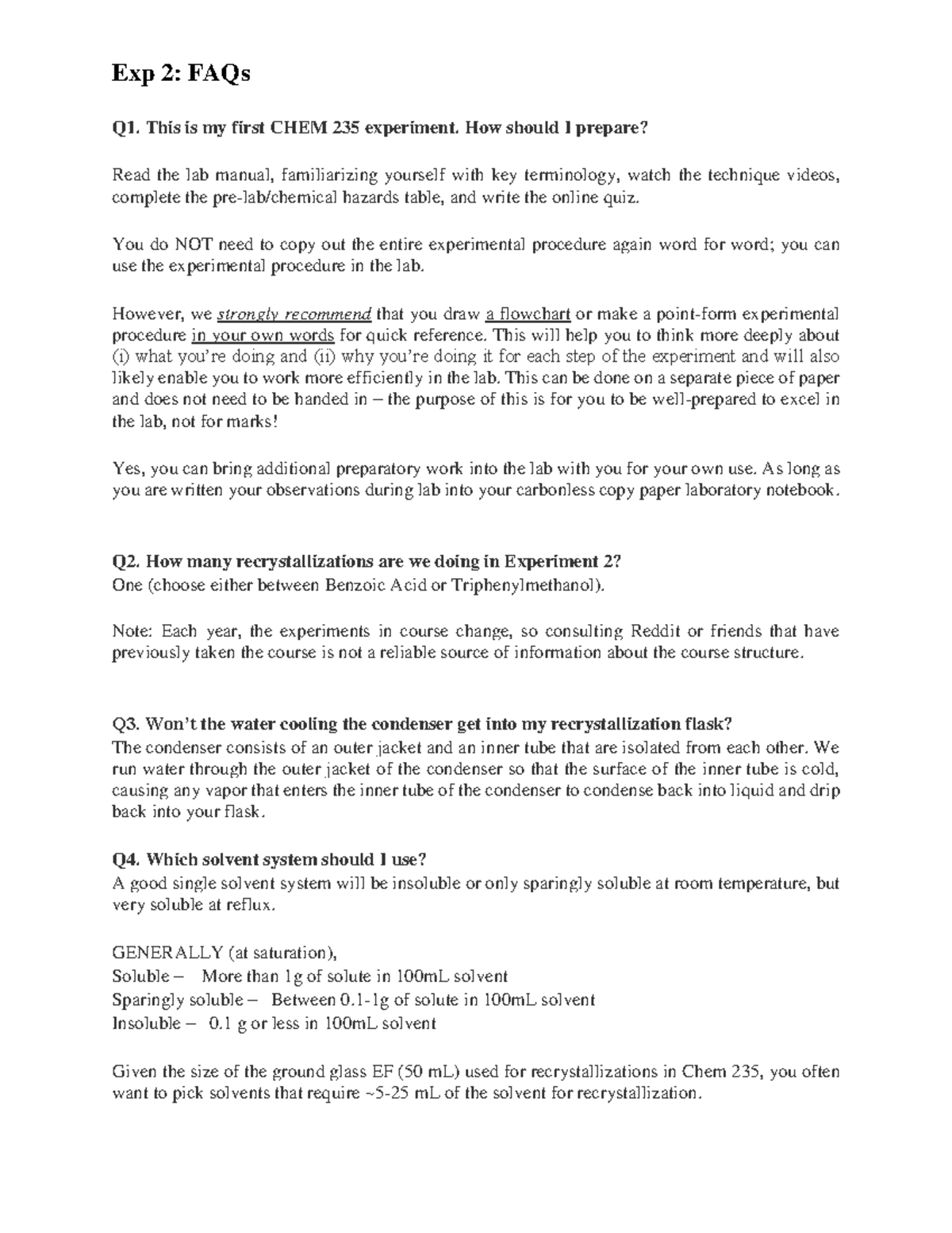FAQs for Experiment 2 - lab - Exp 2: FAQs Q1. This is my first CHEM 235 ...