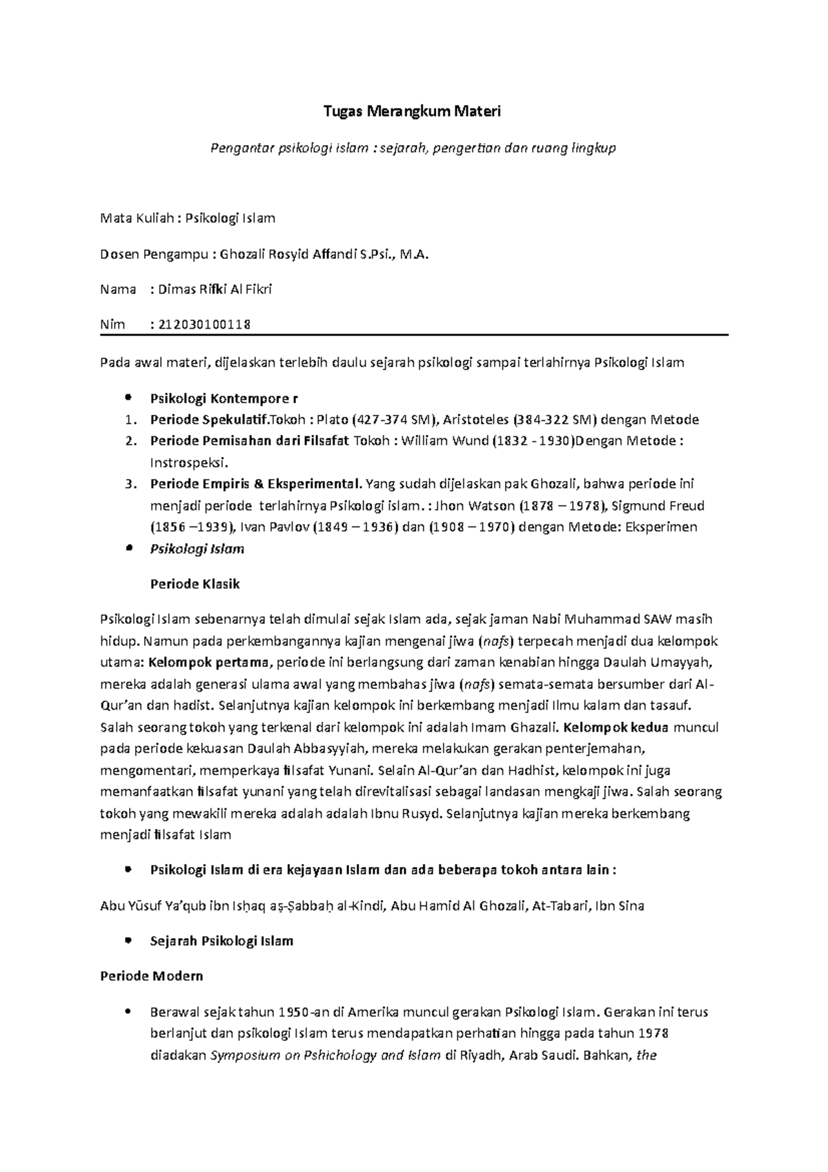 Tugas Merangkum Materi - Tugas Merangkum Materi Pengantar psikologi islam : sejarah, pengertian ...