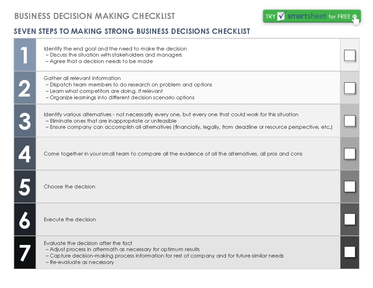 IC Business Decision Making Checklist Template 9408 - BUSINESS DECISION ...