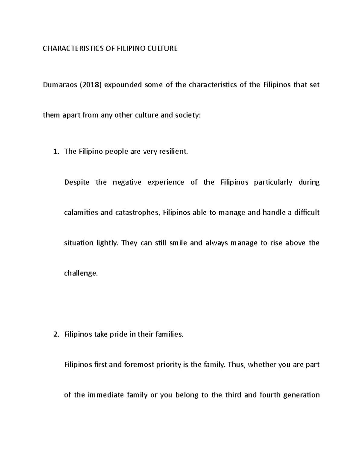 HRM 8 - CHARACTERISTICS OF FILIPINO CULTURE.docx - CHARACTERISTICS OF ...