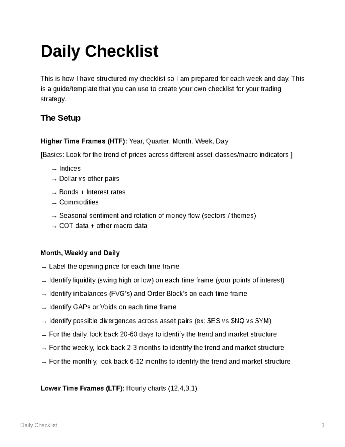 Daily Checklist - This is a guide/template that you can use to create ...