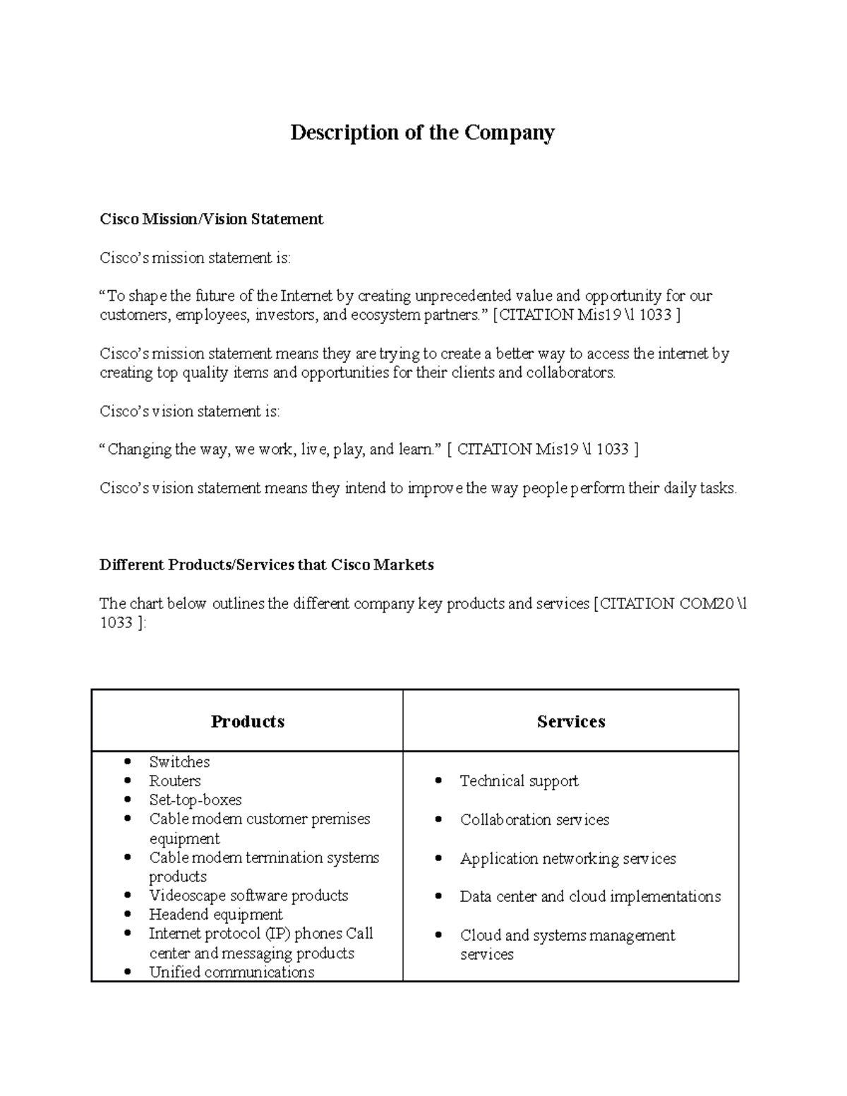 Description of the Company - Description of the Company Cisco Mission ...