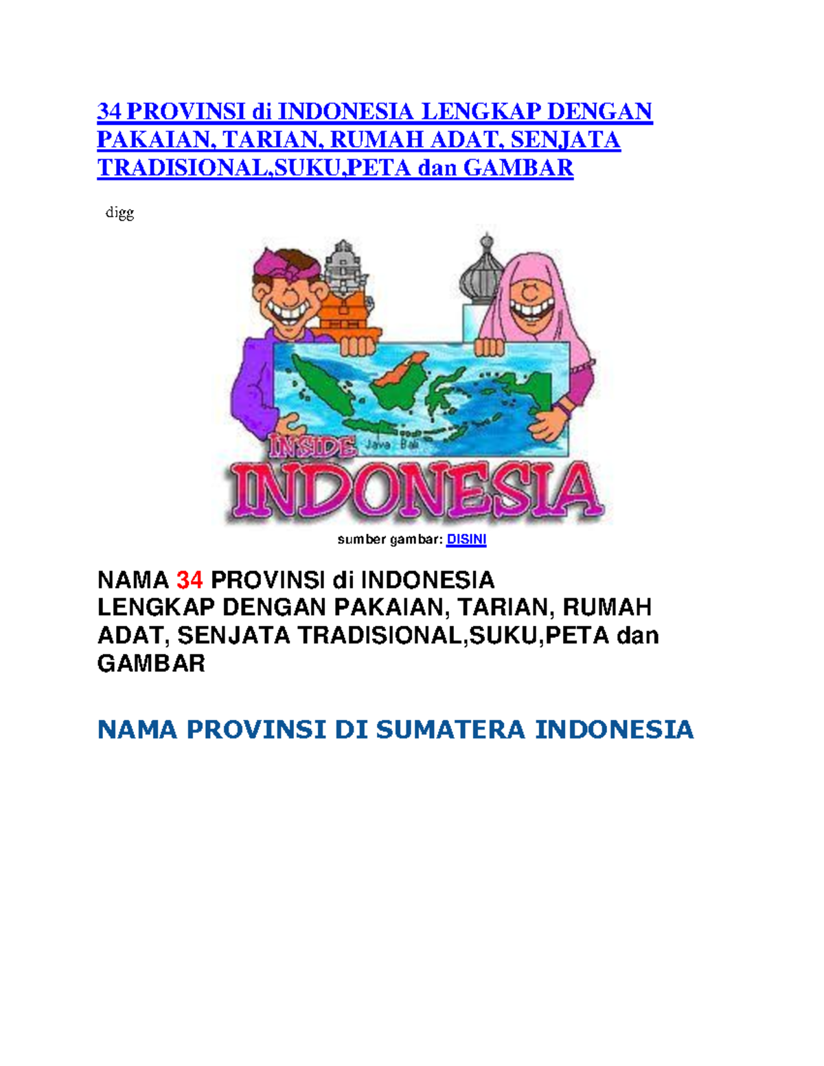 34 provinsi di indonesia lengkap dengan pakaian tarian rumah adat ...
