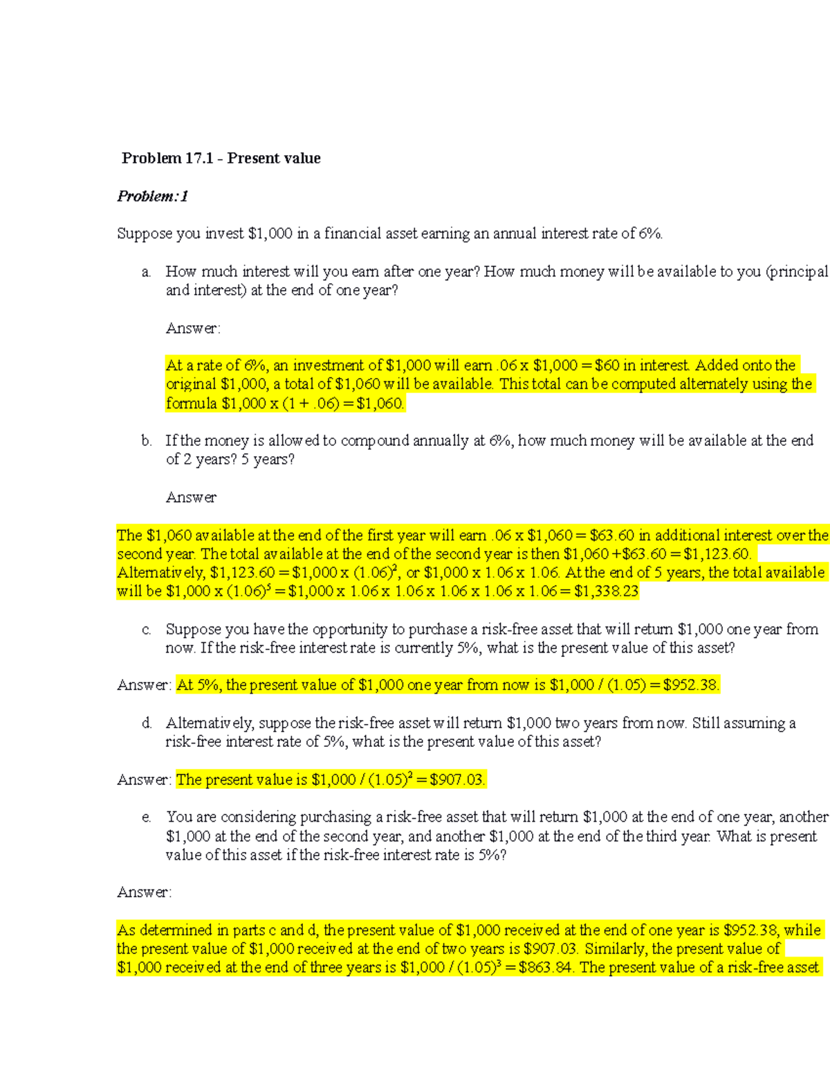 Chap017 answer - Math problems - Problem 17 - Present value Problem ...