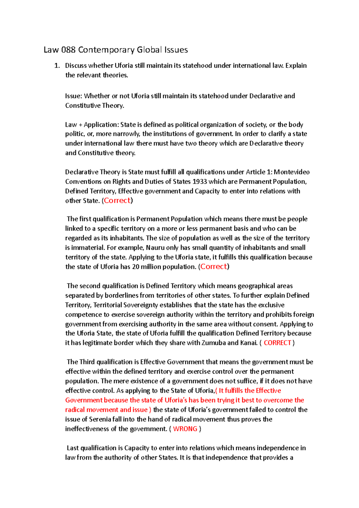 Law 088 Contemporary Global Issues Statehood - Law 088 Contemporary ...