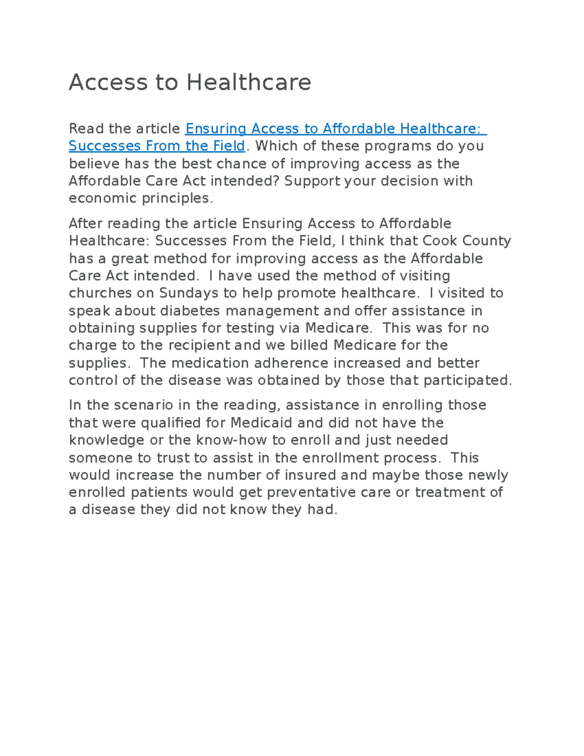 Access to Healthcare - Access to Healthcare Read the article Ensuring ...