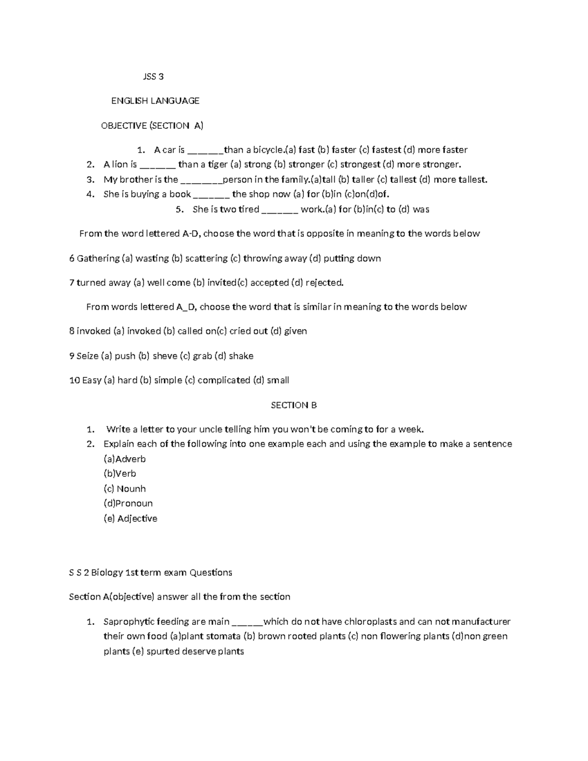 JSS 3-WPS Office - For exam preparation - JSS 3 ENGLISH LANGUAGE ...