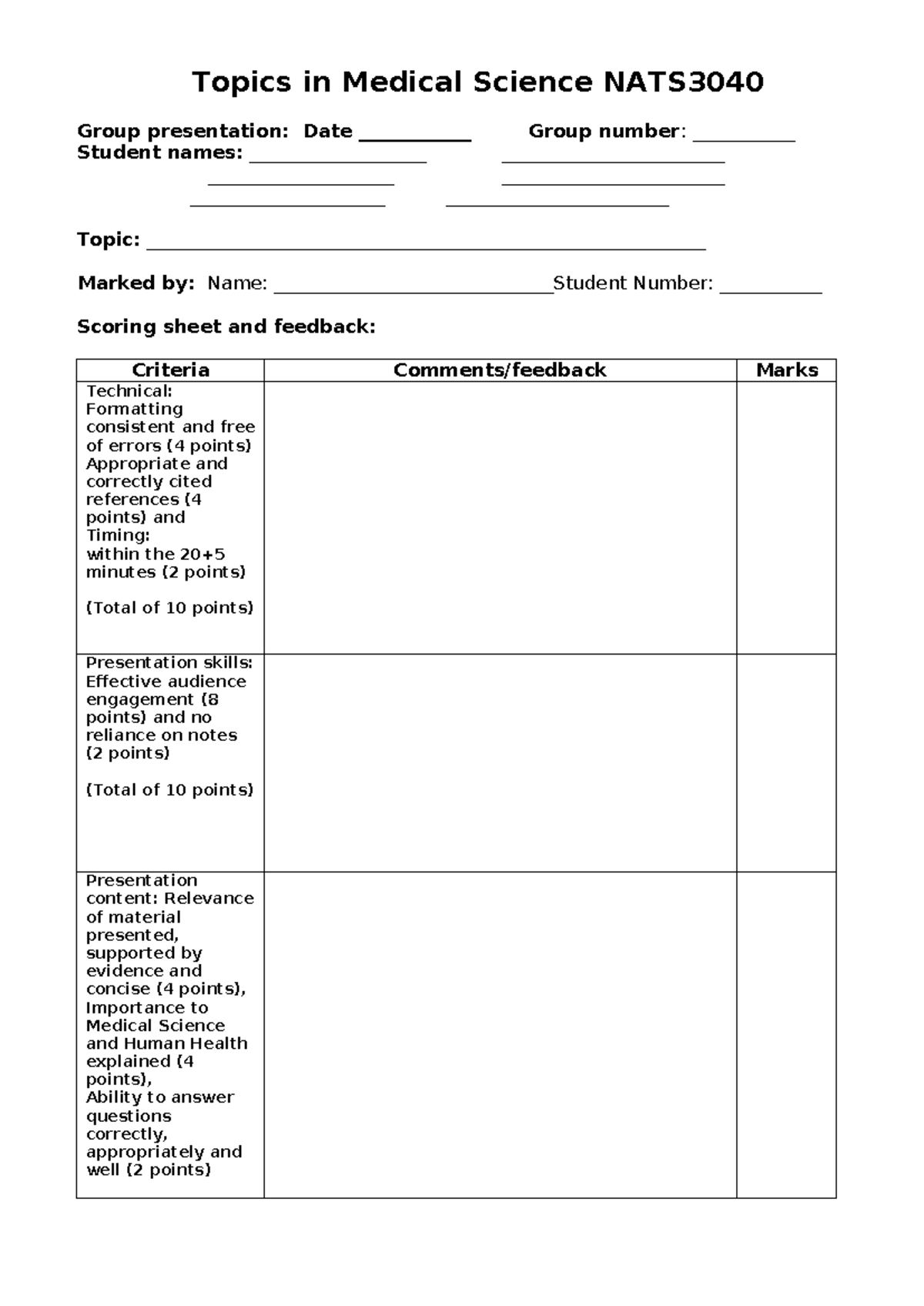 NATS3040 Oral presentation peer review 2024 - Topics in Medical Science ...