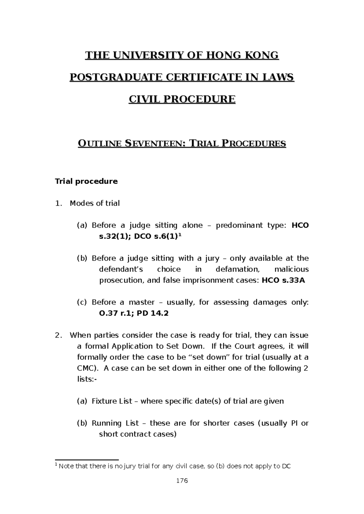 [HKU PCLL 2023-4 Civ Pro] Outline 17 Trial procedures - THE UNIVERSITY ...