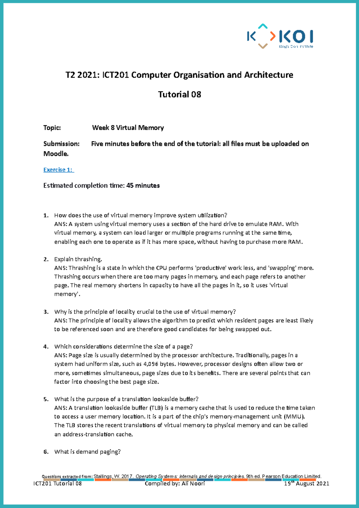 WEEK 8 Computer Organisation - T2 2021: ICT201 Computer Organisation ...