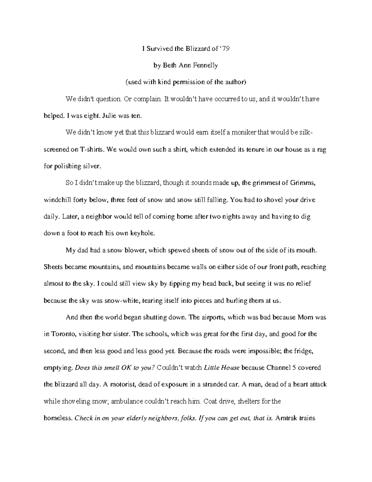 I Survived the Blizzard of '79 - I Survived the Blizzard of ‘ by Beth ...