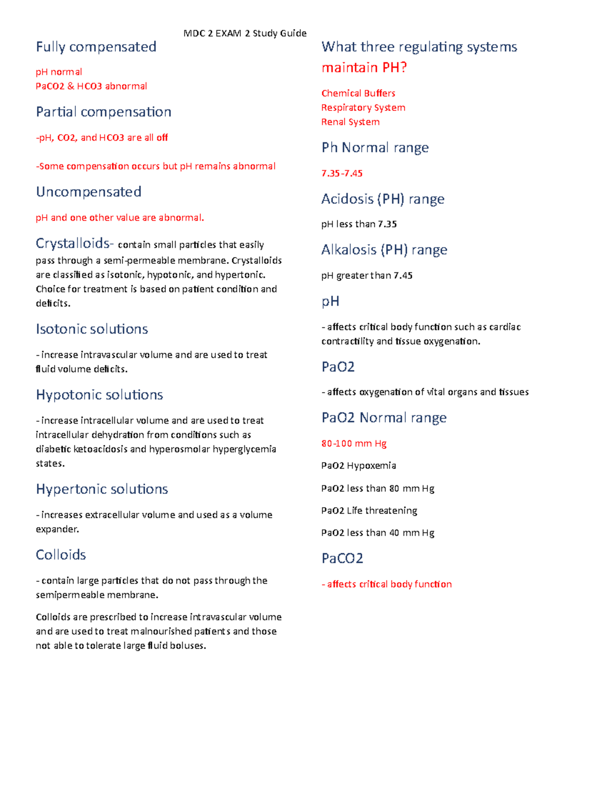 MDC 2 Exam 2 Study guide - Notes from the Saunders Book - Fully ...