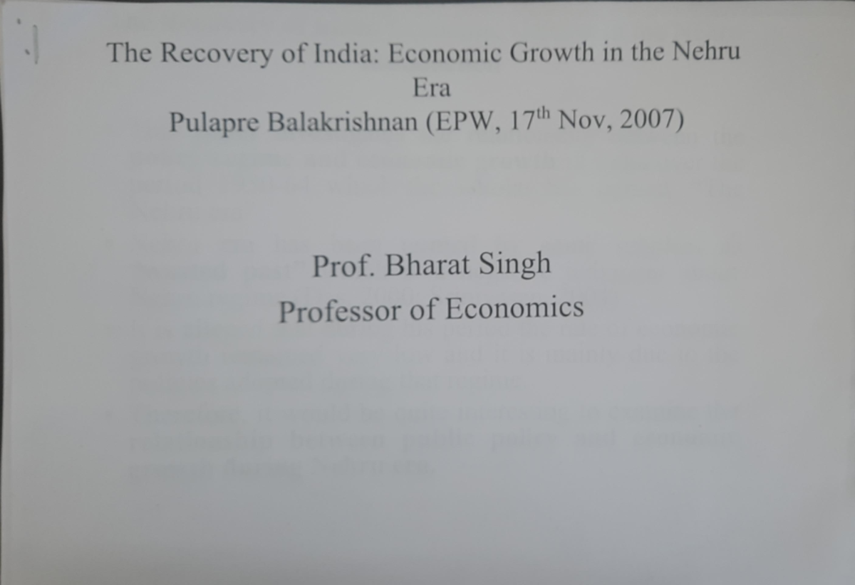 The Recovery of India Economic growth in the Nehru era - Macro ...