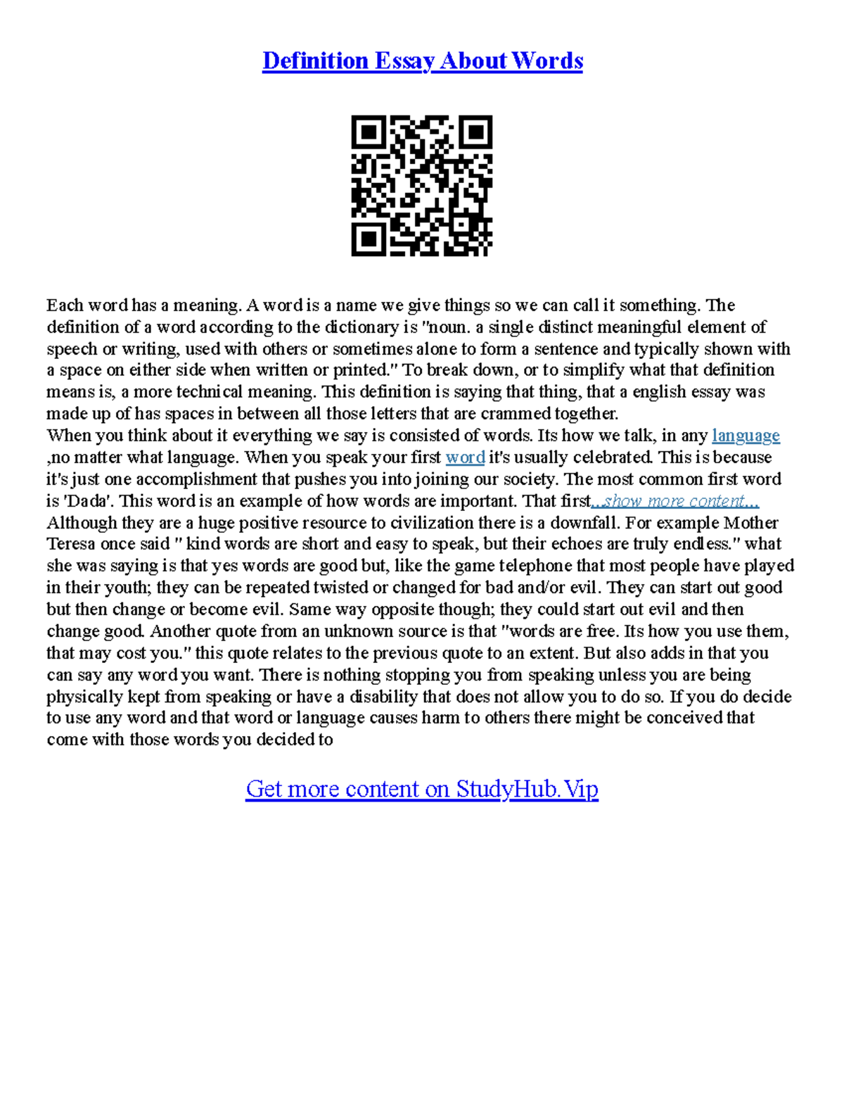 Essay Definition - Definition Essay About Words Each word has a meaning ...