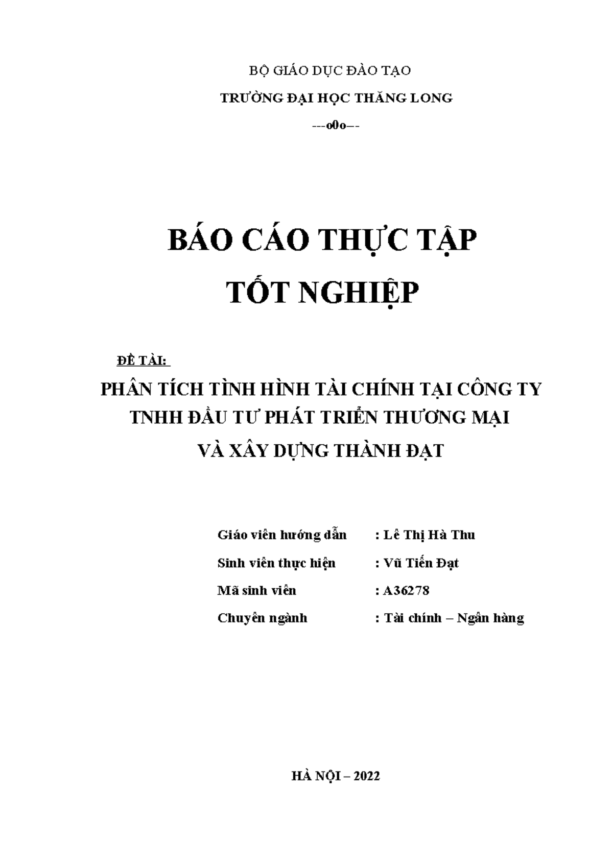 A36278 Vu Tien Dat Bctttn final - BỘ GIÁO DỤC ĐÀO TẠO TRƯỜNG ĐẠI HỌC ...