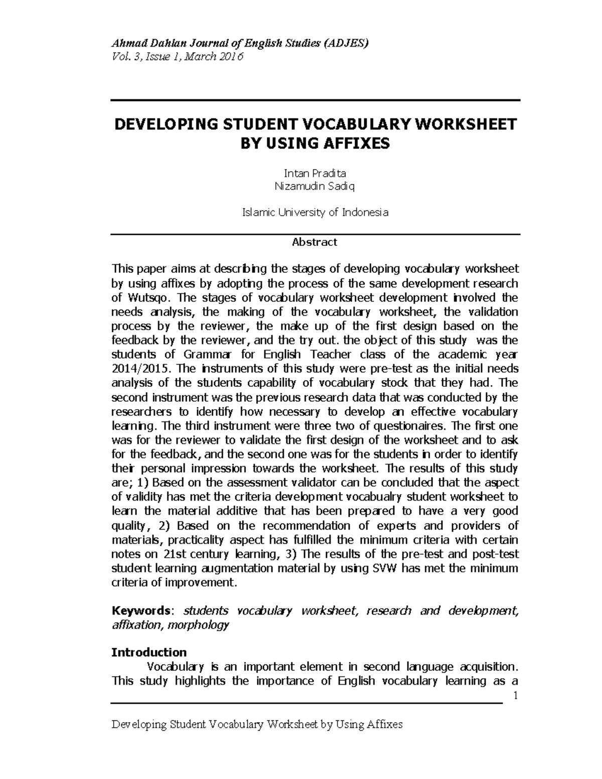 Developing Student Vocabulary Worksheet BY Using Affixes - Vol. 3 ...