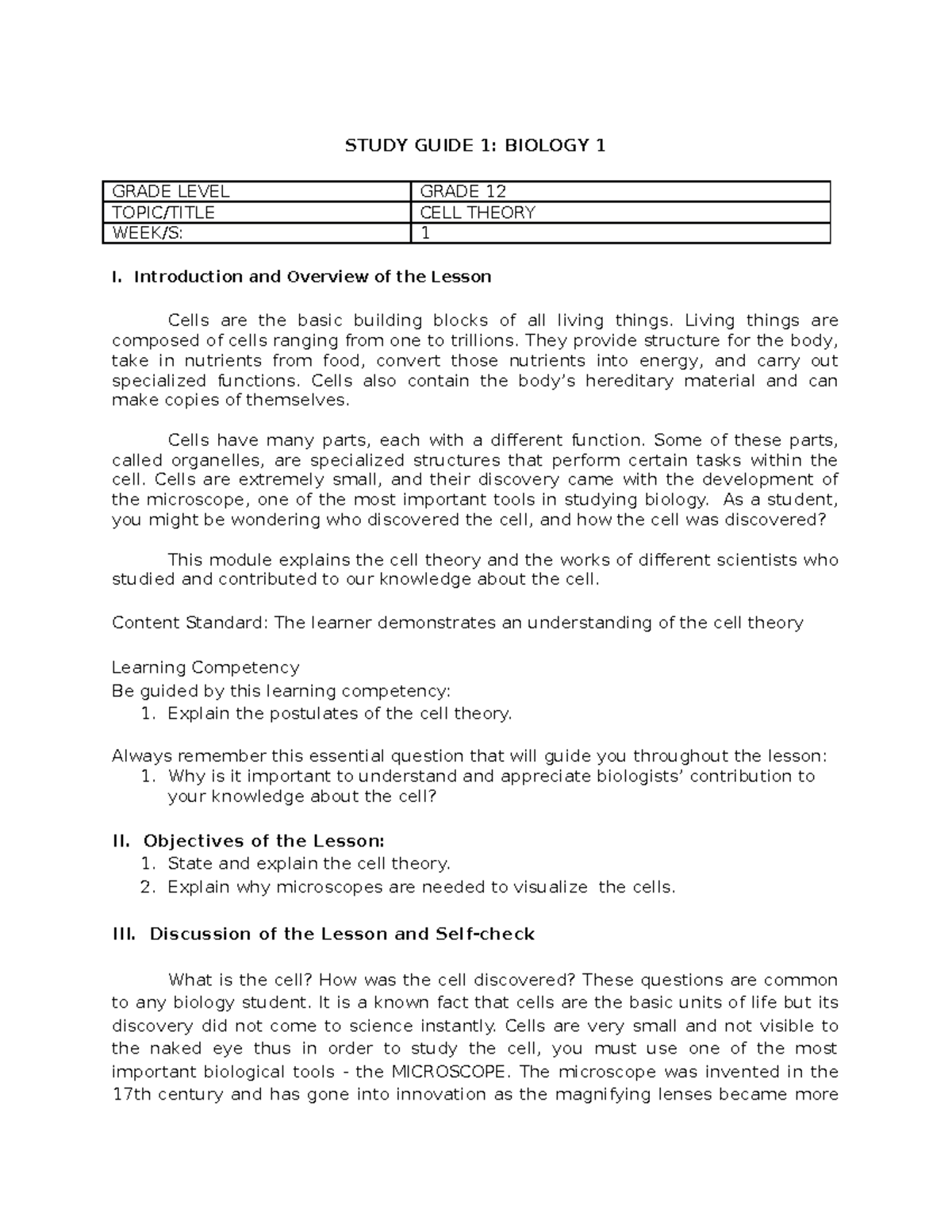 12 Biology-1-WEEK-1 Part Of the Cells - STUDY GUIDE 1: BIOLOGY 1 GRADE ...