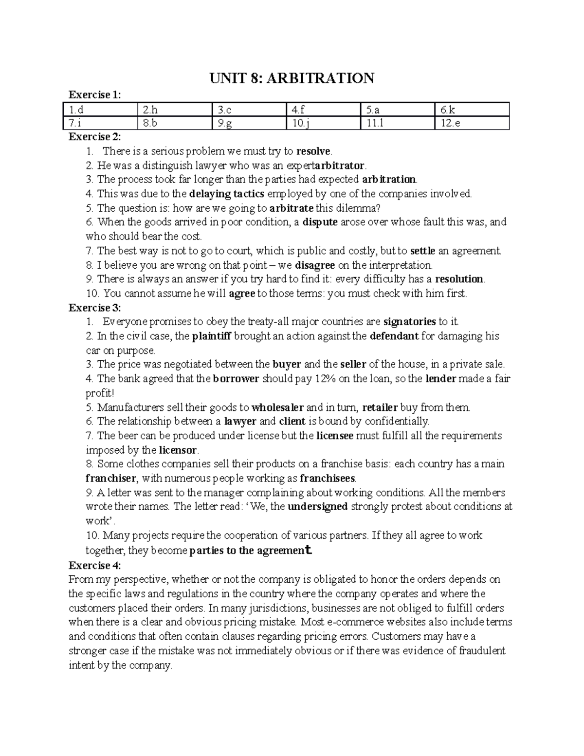 Bài tập Unit 8 - cô kim thoa btvn - UNIT 8: ARBITRATION Exercise 1: 1 2 3 4 5 6 7 8 9 10 11 12 ...