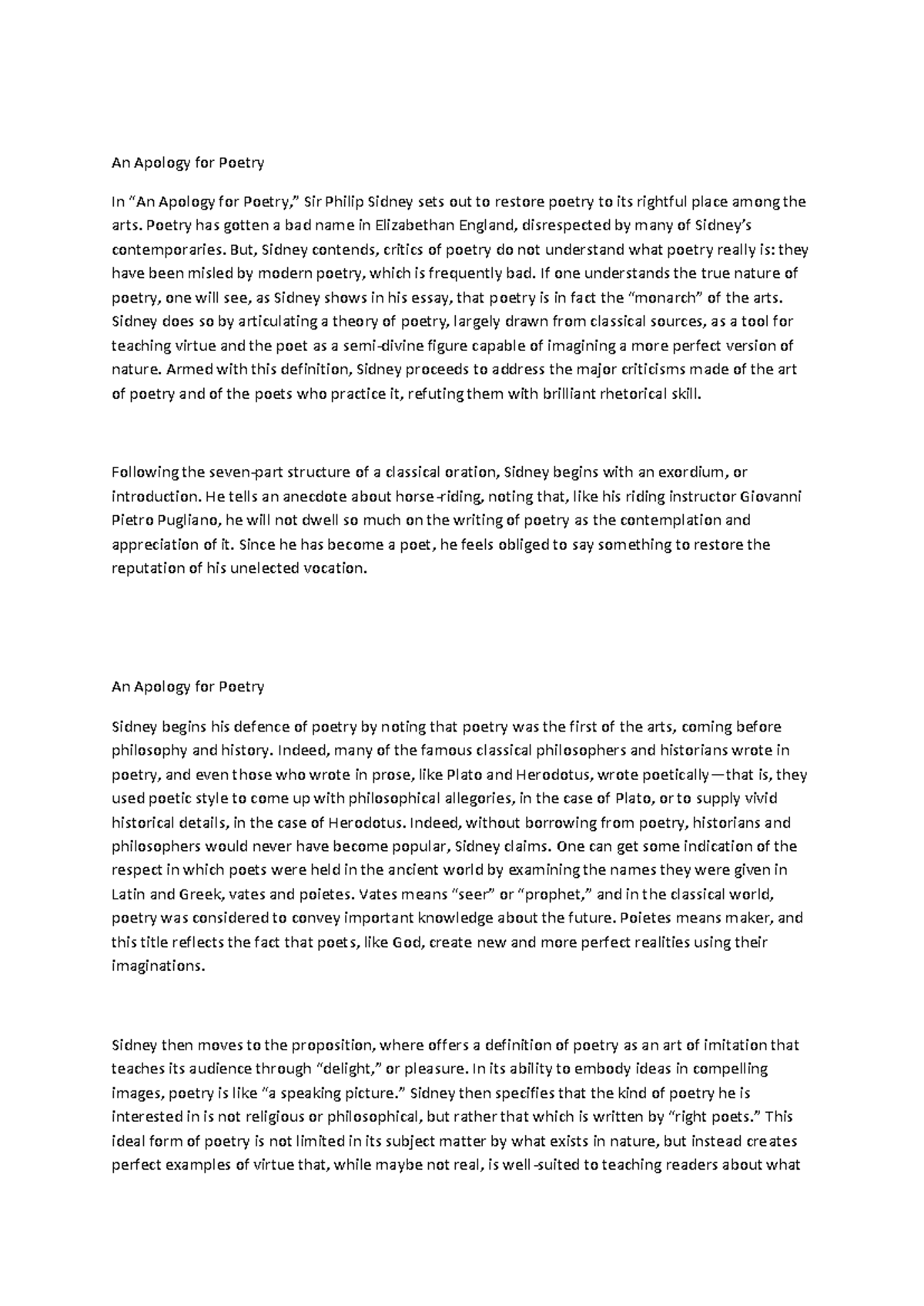 Apology for Poetry (Sidney) - An Apology for Poetry In “An Apology for ...
