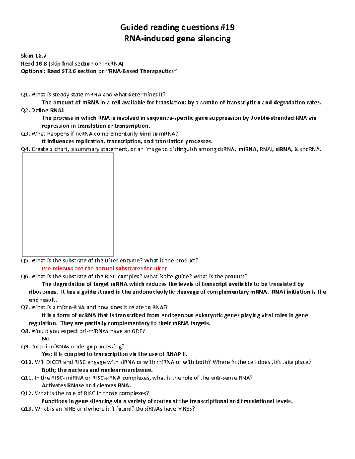 25- GRQ RNA induced gene silencing - Guided reading questions RNA ...