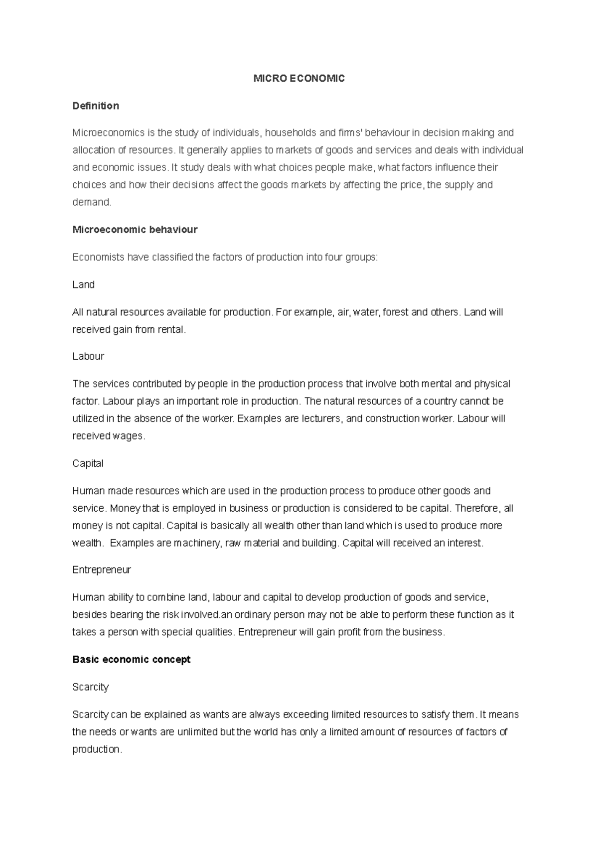 Micro Economic - Lecture notes 2 - MICRO ECONOMIC Definition ...