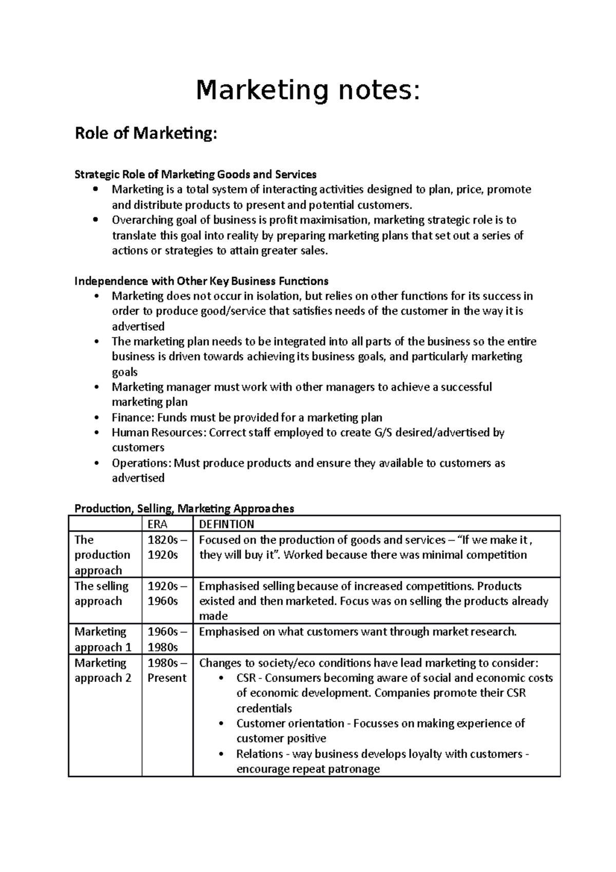 Marketing notes-2 - notes - Marketing notes: Role of Marketing ...