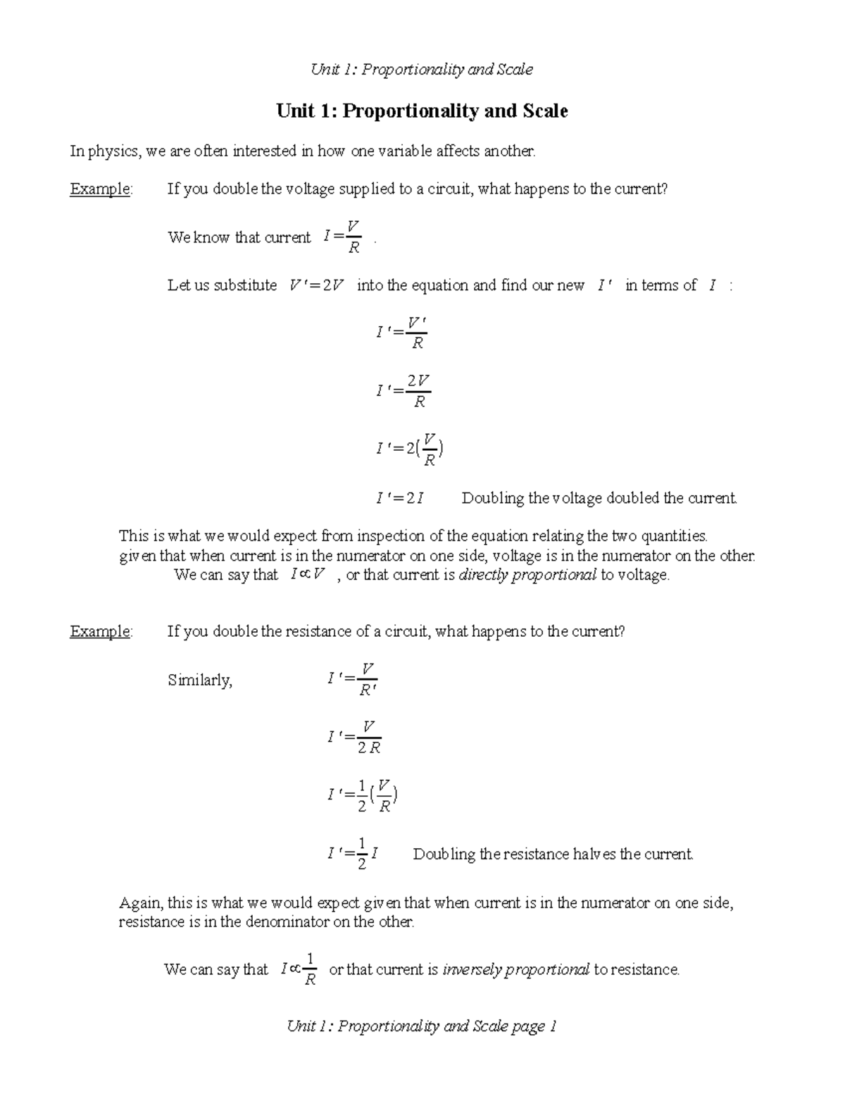Unit 1 Proportionality and Scale 20232024 - Unit 1: Proportionality and ...