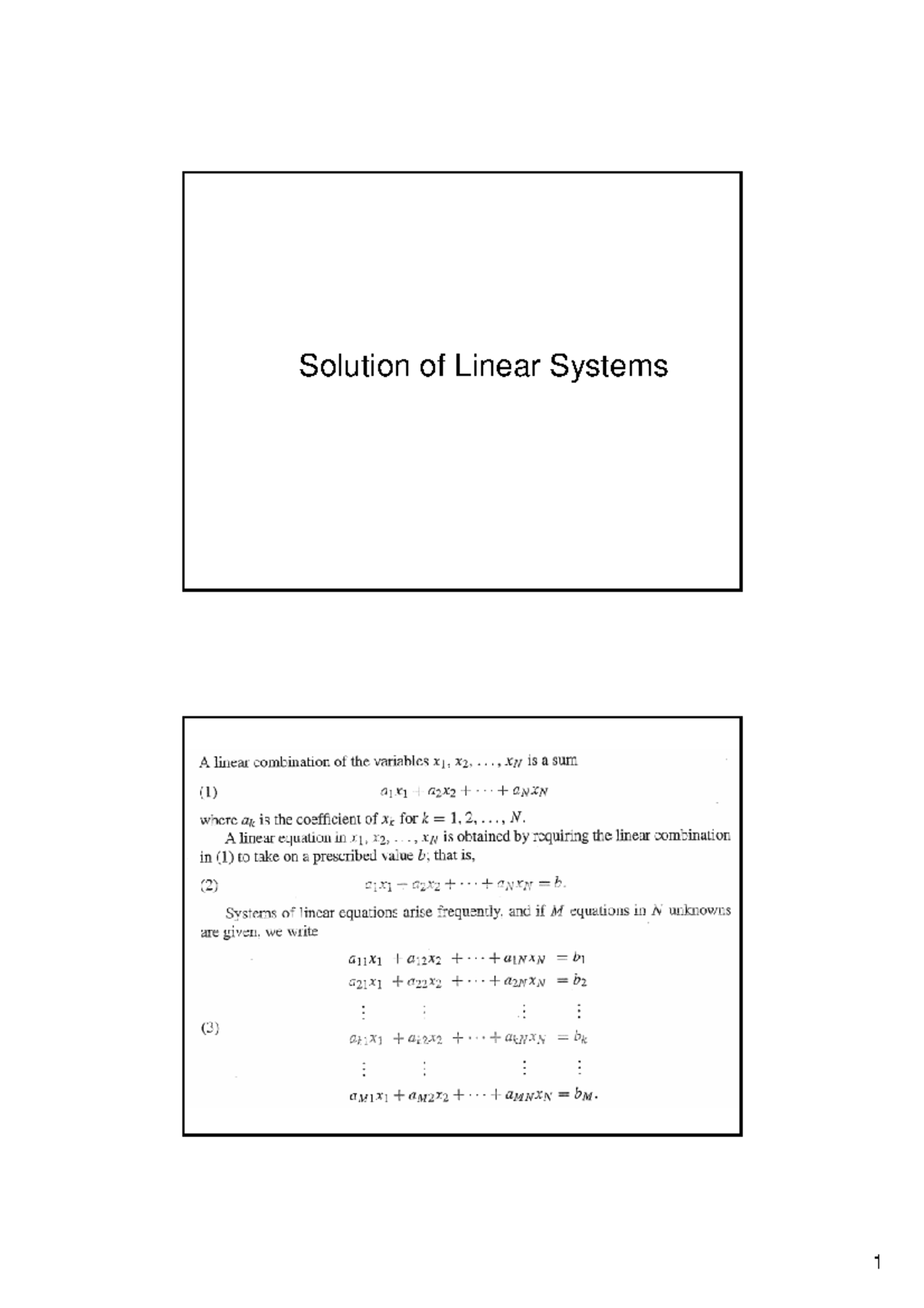 Lecture linear systems - Solution of Linear Systems in matrix form AX=B ...