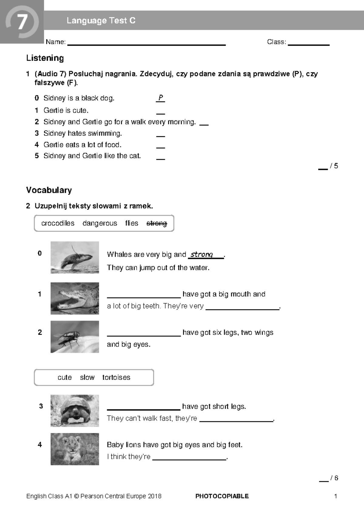 ECA1 Tests Language Test 7C new2018 - Name: Class: Listening 1 (Audio 7 ...