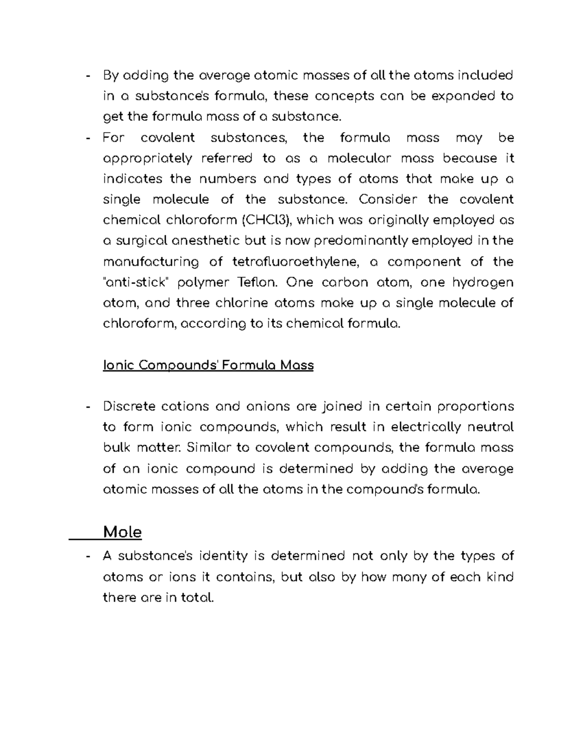 Chemistry (Formula Mass and the Mole Concept) - By adding the average ...