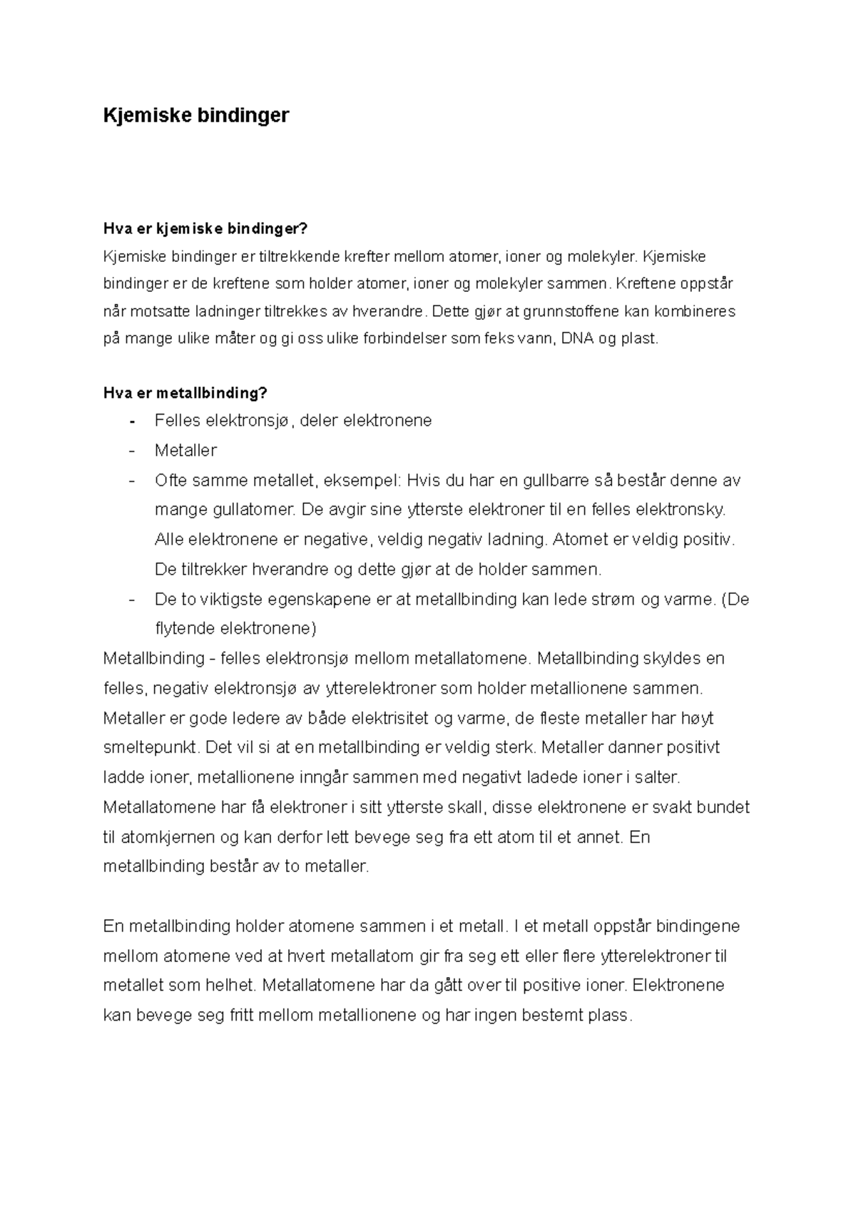 Øve til prøve - kjemiske bindinger-2 - Kjemiske bindinger Hva er ...