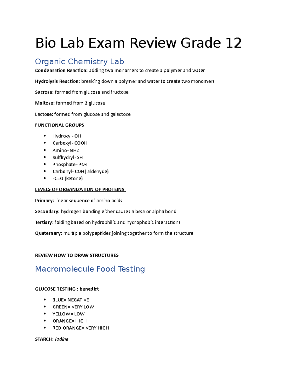 Bio Lab Exam Review Grade 12 - Studocu