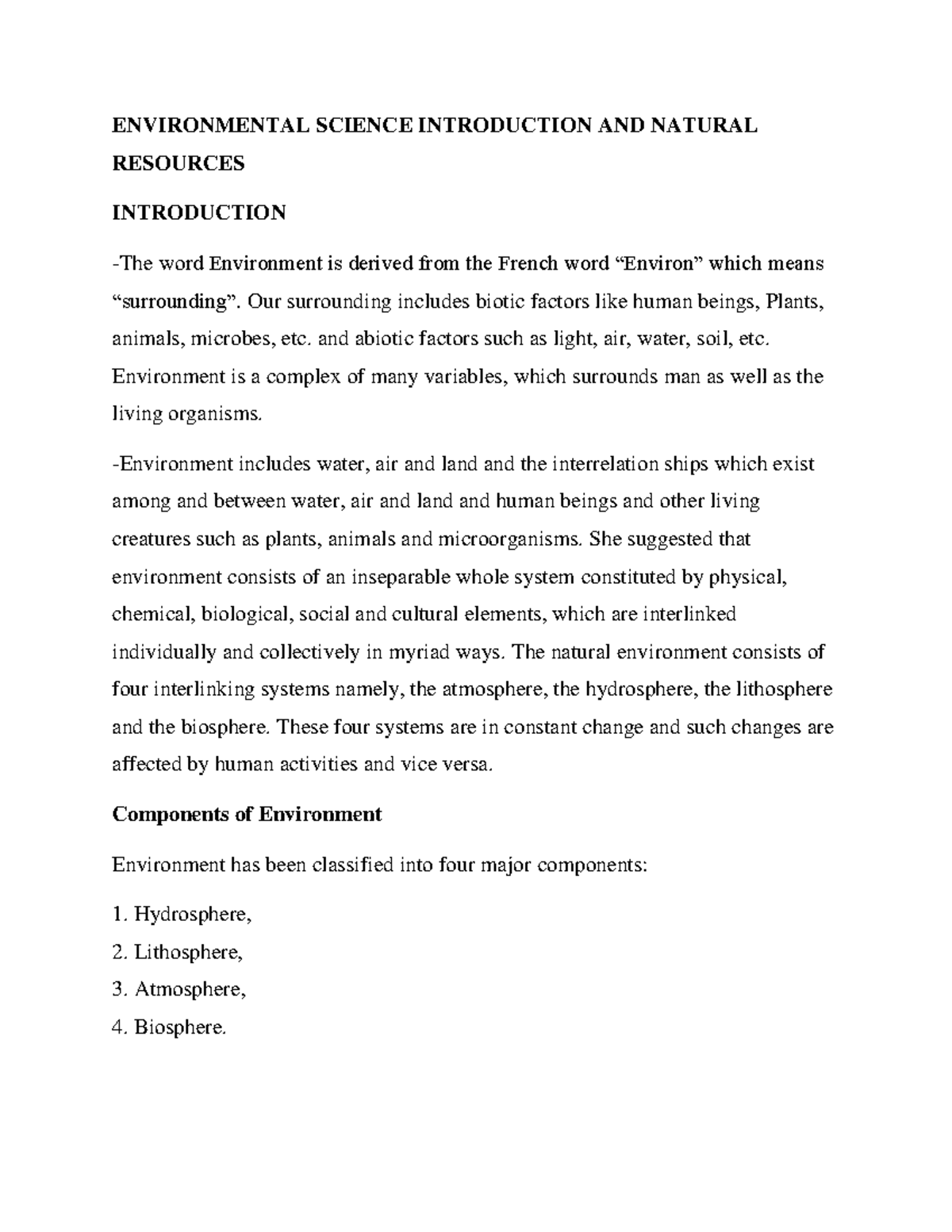 Environmental Science Introduction - ENVIRONMENTAL SCIENCE INTRODUCTION ...
