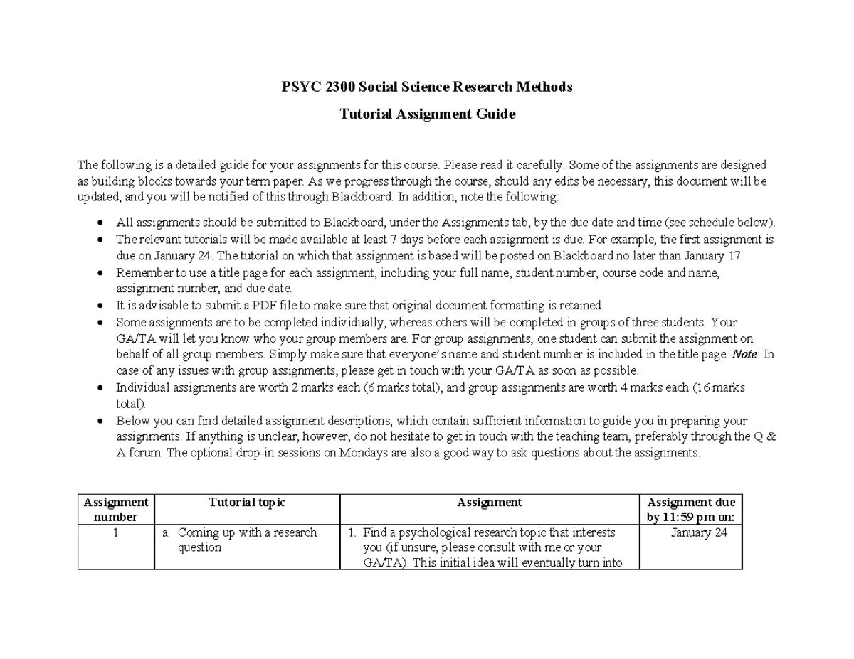 PSYC 2300 Assignment Guide Winter 2022 updated - PSYC 2300 Social ...