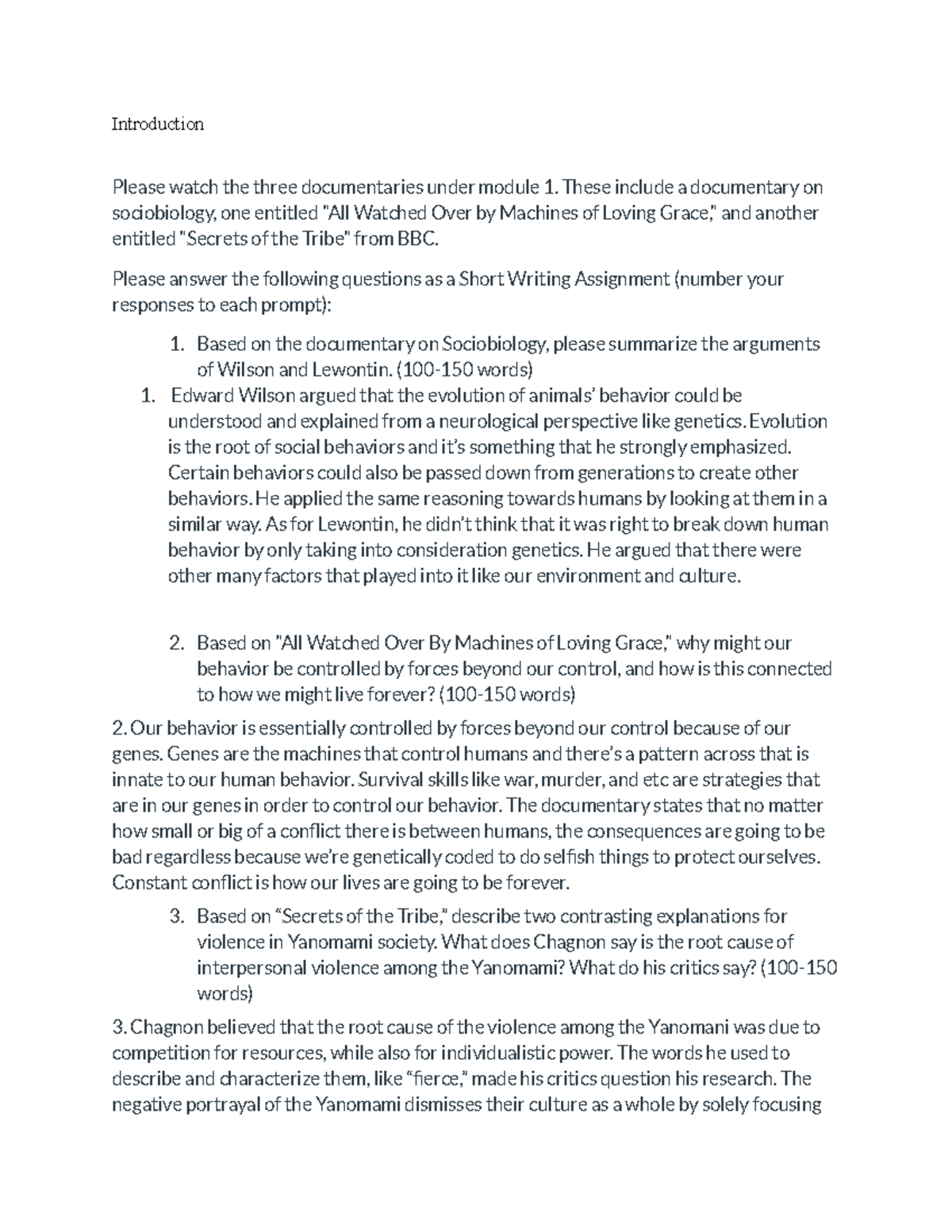 ANTH205 - module 1 SWA - ... - Introduction Please watch the three ...